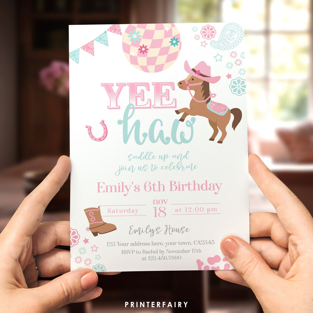 Editable Disco Cowgirl Horse Party Invitation, Cowgirl Big Little ...