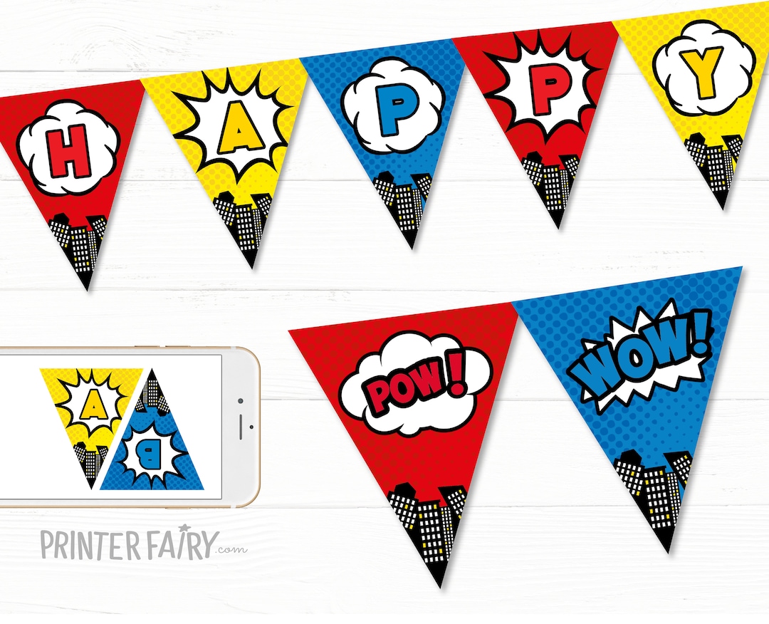 Superhero Birthday Party Banner, Editable, Little Superhero Party ...