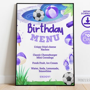 Soccer Pool Birthday Party Menu Sign Editable Sports Summer - Etsy