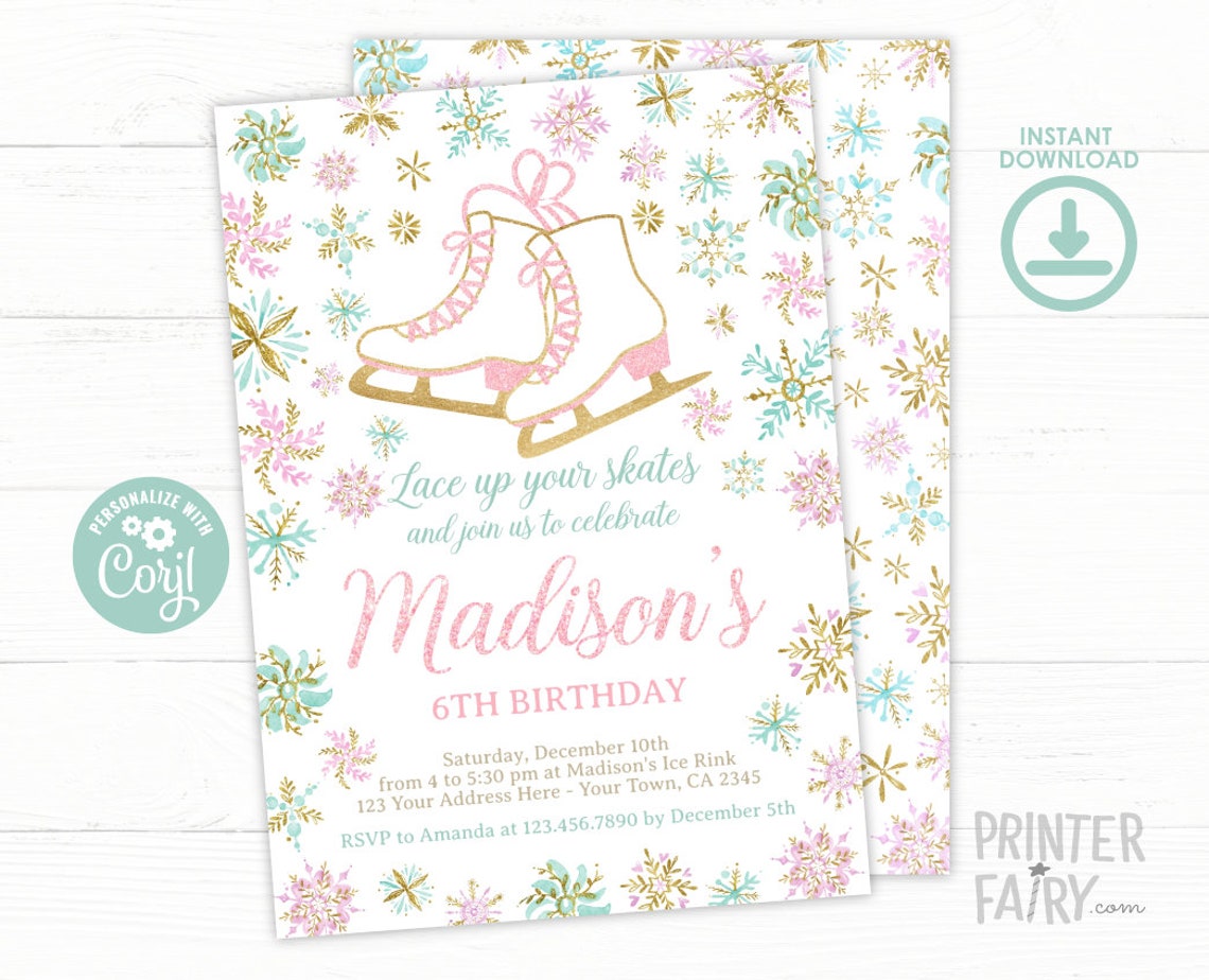 EDITABLE Ice Skating Birthday Invitation Winter Birthday - Etsy