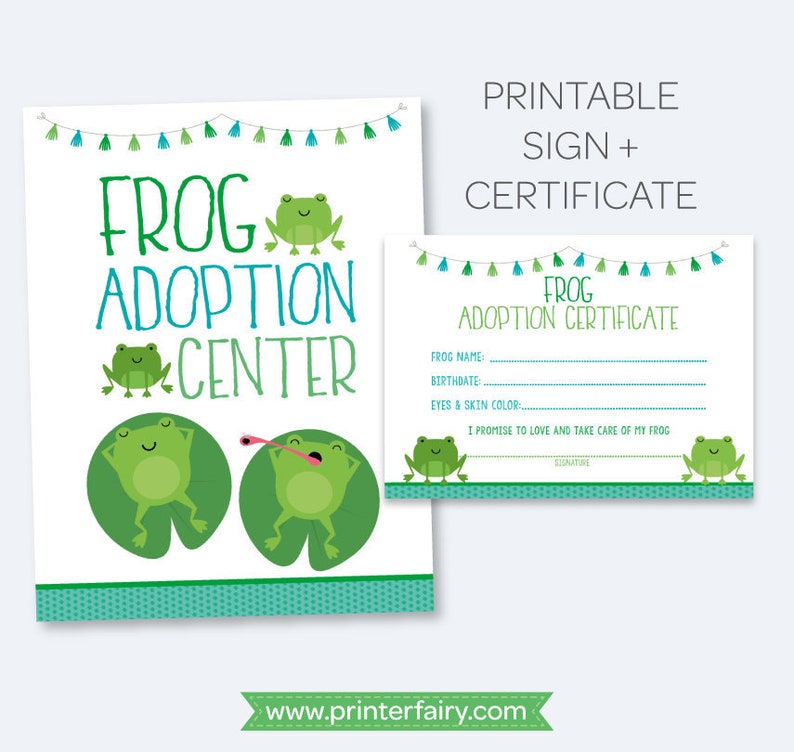 Frog Adoption Party Sign and Certificate (printable) - Etsy