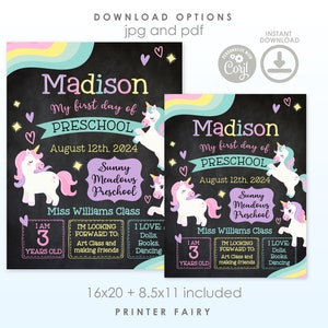 Back to School Unicorn Sign, First Day of School Editable Board, First ...