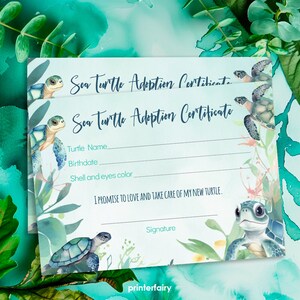 Sea Turtle Adoption Sign and Adoption Certificate, Pet Adoption Party ...