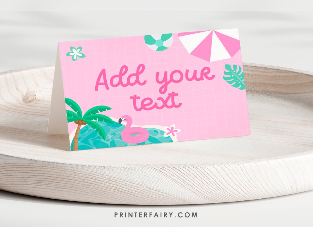 Pink Pool Party Food Tents, Editable, Pink Birthday Party Food Table ...