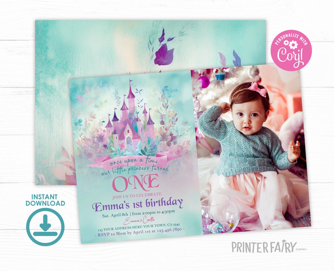 Princess First Birthday Invitation With Photo, Editable, Princess ...