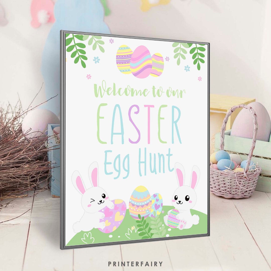 Easter Welcome Sign, Editable Easter Sign, Egg Hunt Party Sign, Instant ...