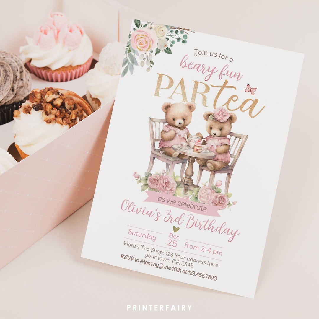 Tea Party With Bears Invitation, Birthday Party Invite, Bear Par-tea ...