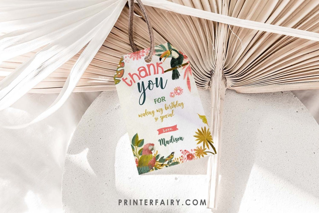 Tropical Birds Birthday Favor Tags, EDITABLE, Tropical Birthday Thank ...