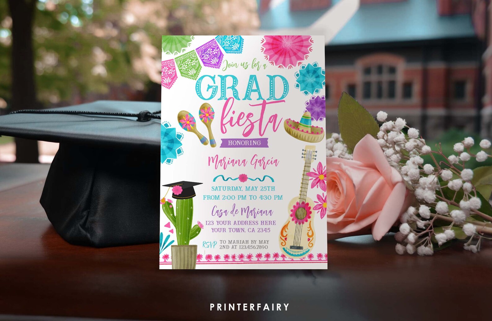 Graduation Fiesta Invitation, Editable Template, Mexican College ...