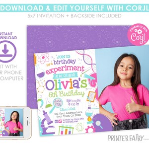 Science Birthday Party Invitation With Photo, EDITABLE, Scientifics ...