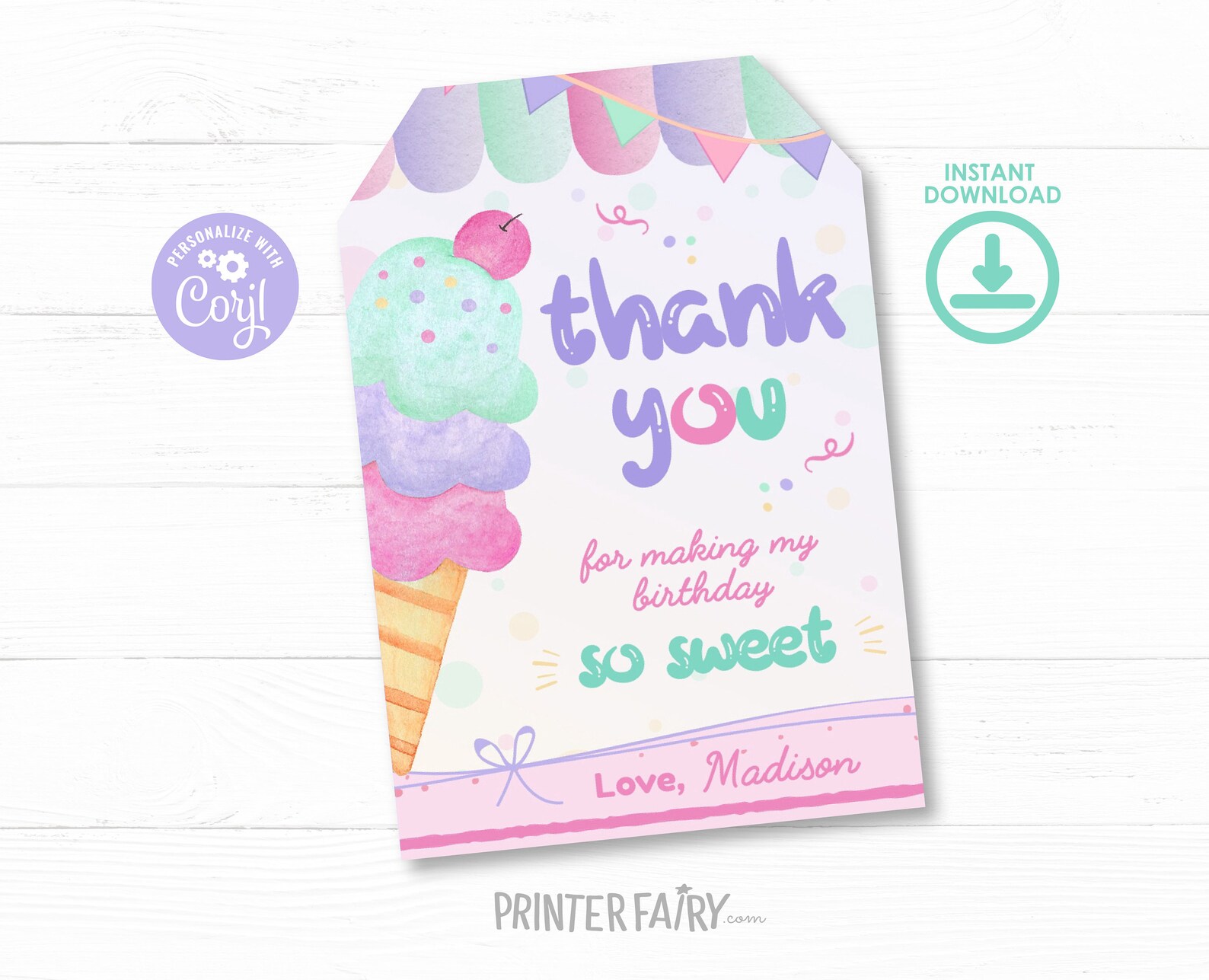 Ice Cream Birthday Favor Tags EDITABLE Ice Cream Party - Etsy
