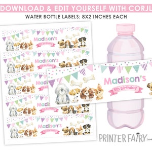 Puppy Water Bottle Labels, Dog Water Bottle Labels, Dog Birthday Party ...