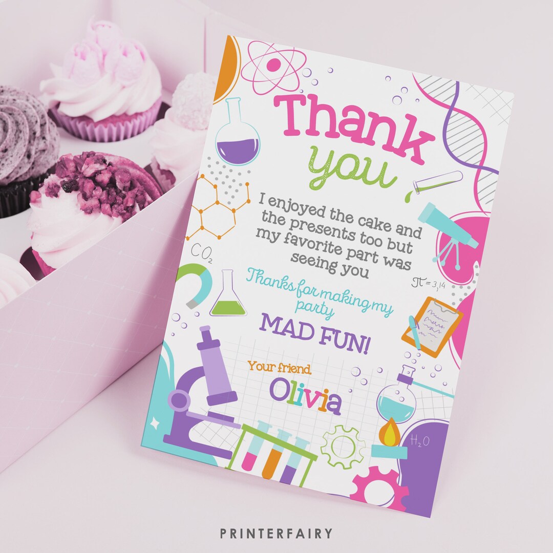 Science Birthday Party Thank You Card, EDITABLE, Science Theme Party ...