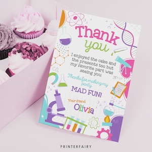 Science Birthday Party Thank You Card, EDITABLE, Science Theme Party ...