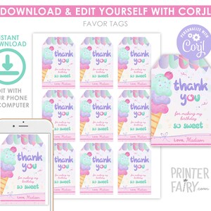 Ice Cream Birthday Favor Tags, Editable INSTANT DOWNLOAD - Etsy