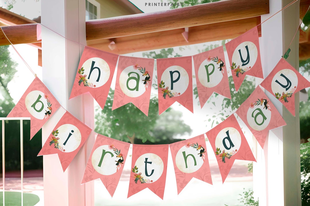 Tropical Birds Birthday Banner, EDITABLE, Tropical Birthday Party ...