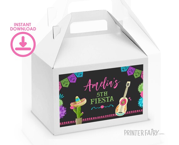 Fiesta Birthday Party Gable Box Label, Editable Mexican Fiesta Box ...
