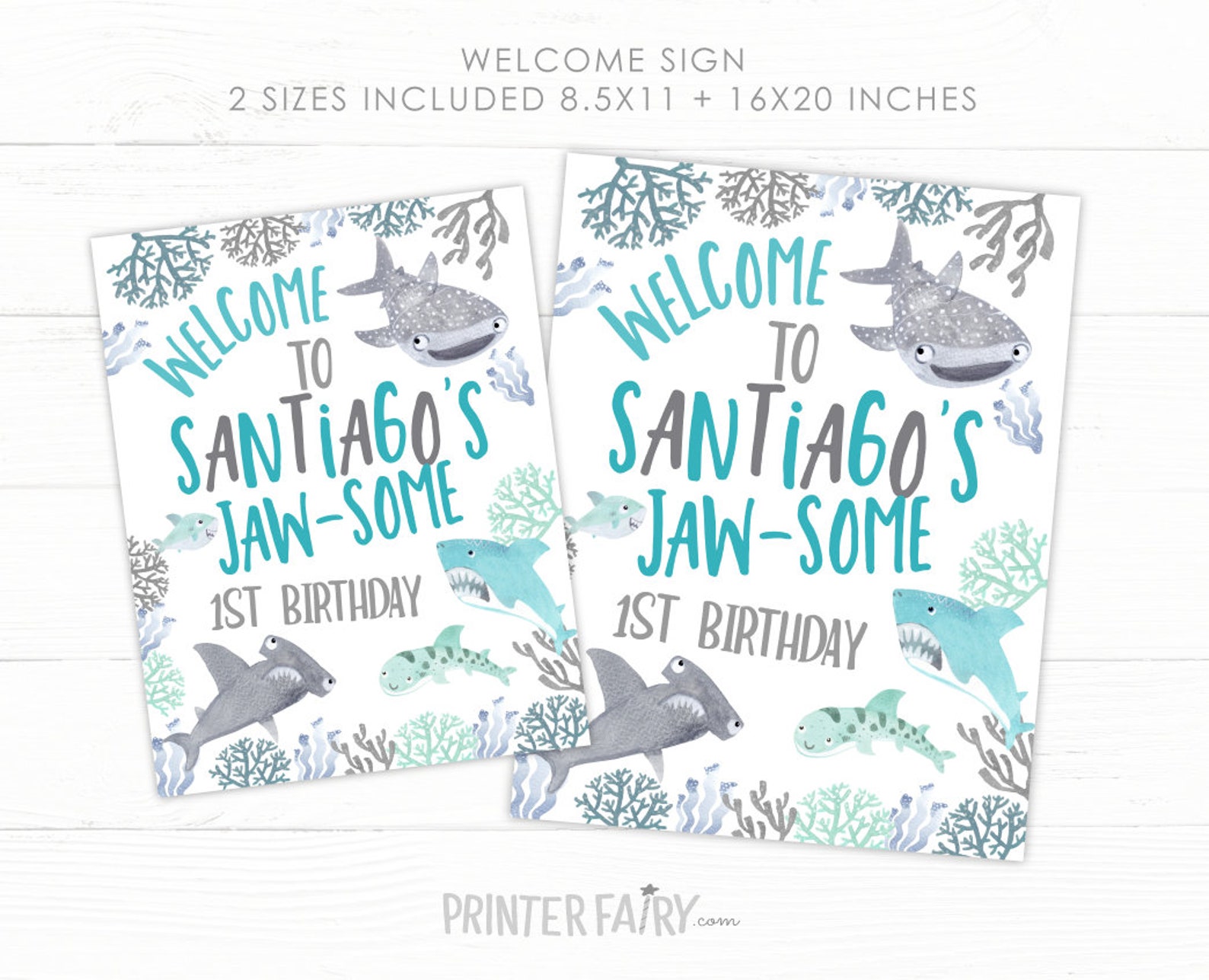 Shark Welcome Sign EDITABLE Under the Sea Sign Fintastic - Etsy