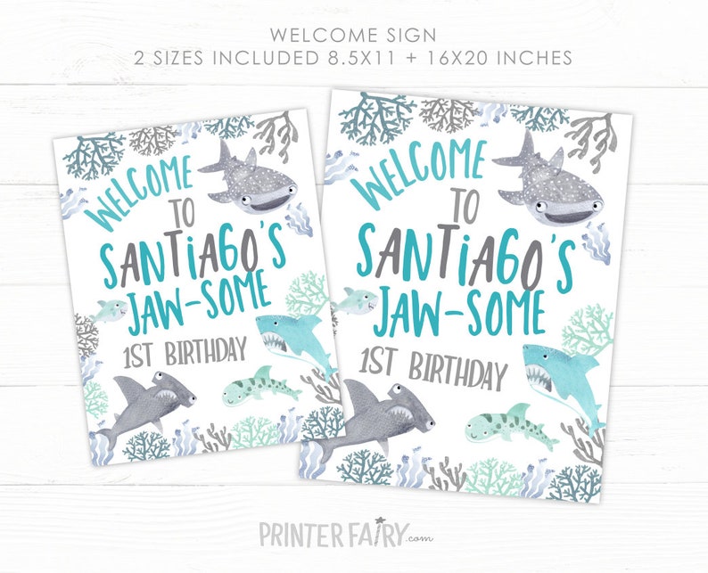 Shark Welcome Sign, EDITABLE, Under the Sea Sign, Fintastic Birthday ...