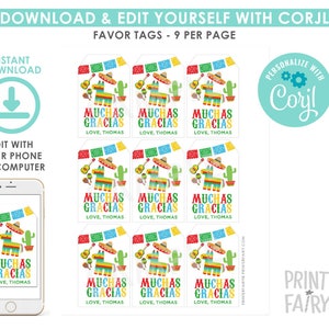 Fiesta Favor Tags, EDITABLE, Cinco De Mayo, Fiesta Decorations, EDIT ...