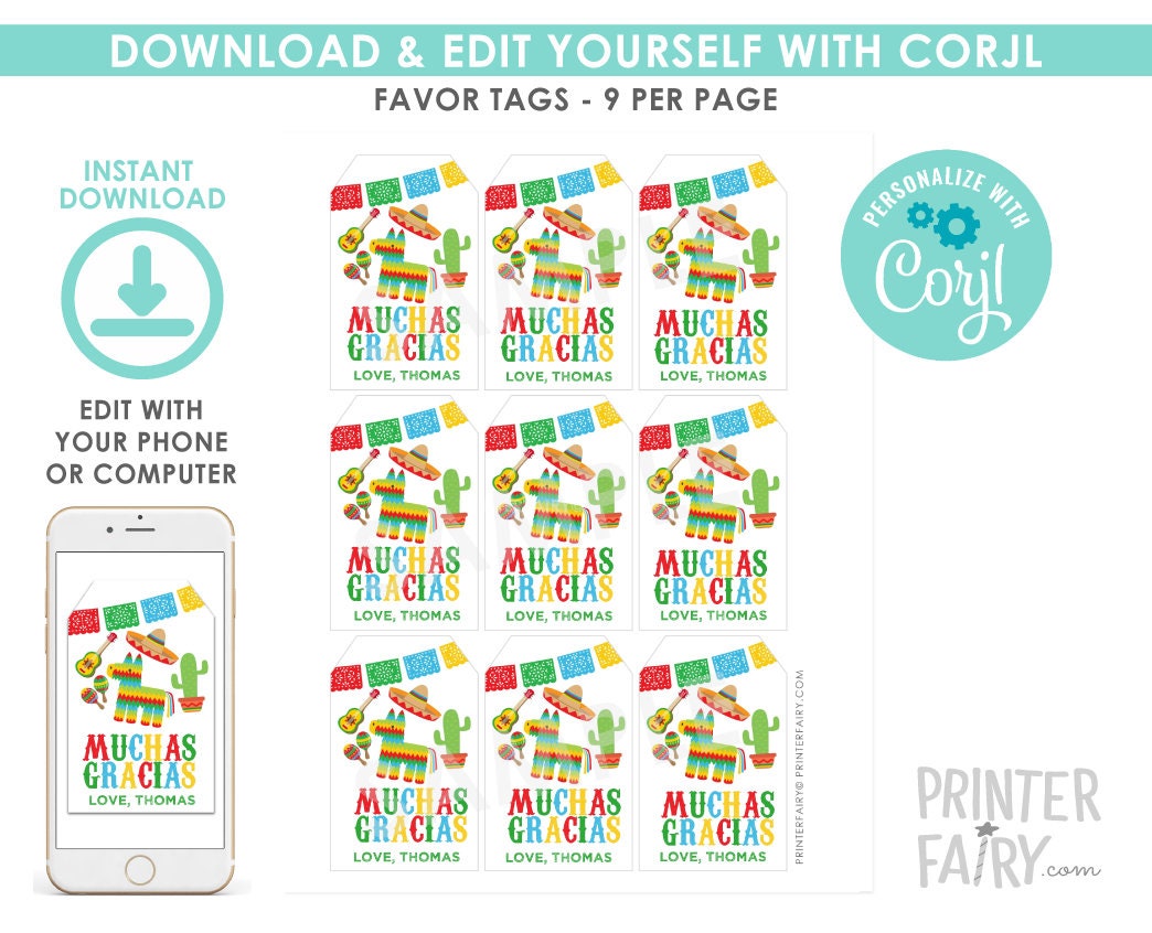 Fiesta Favor Tags EDITABLE Cinco De Mayo Fiesta - Etsy
