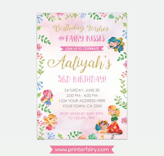 Rainbow Editable Invite 8th Birthday Invitation Editable Pink Fairy