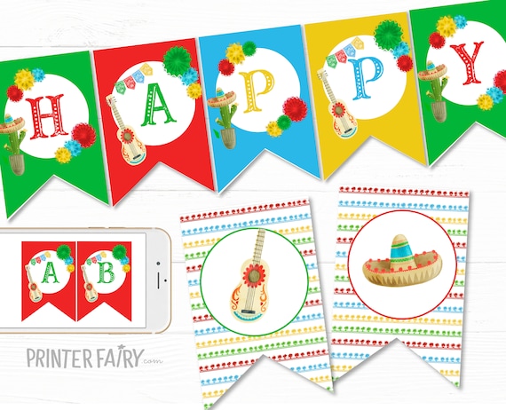 Fiesta Birthday Party Banner, Editable Mexican Fiesta Banners, Fiesta Decorations, Cinco de Mayo ...