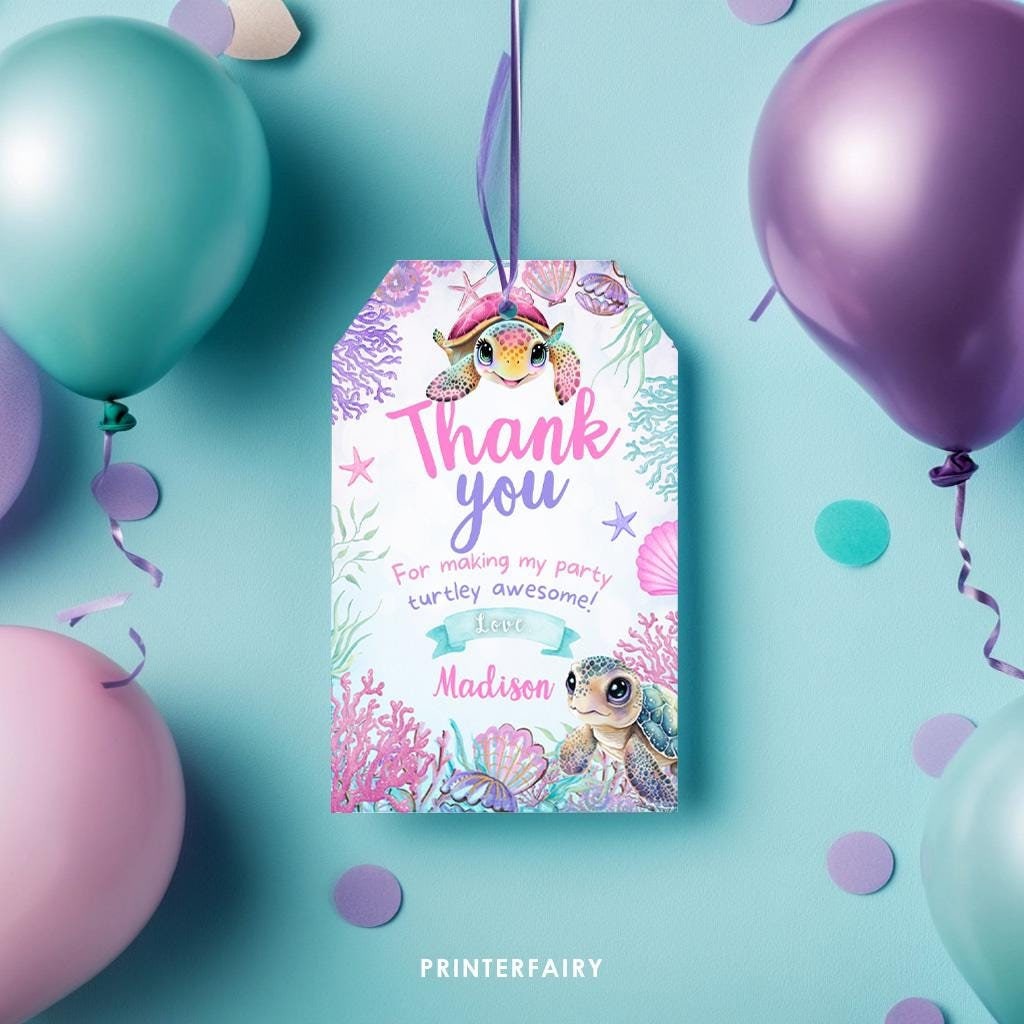 Sea Turtle Party Favor Tags, Editable Template, Turtley Awesome ...