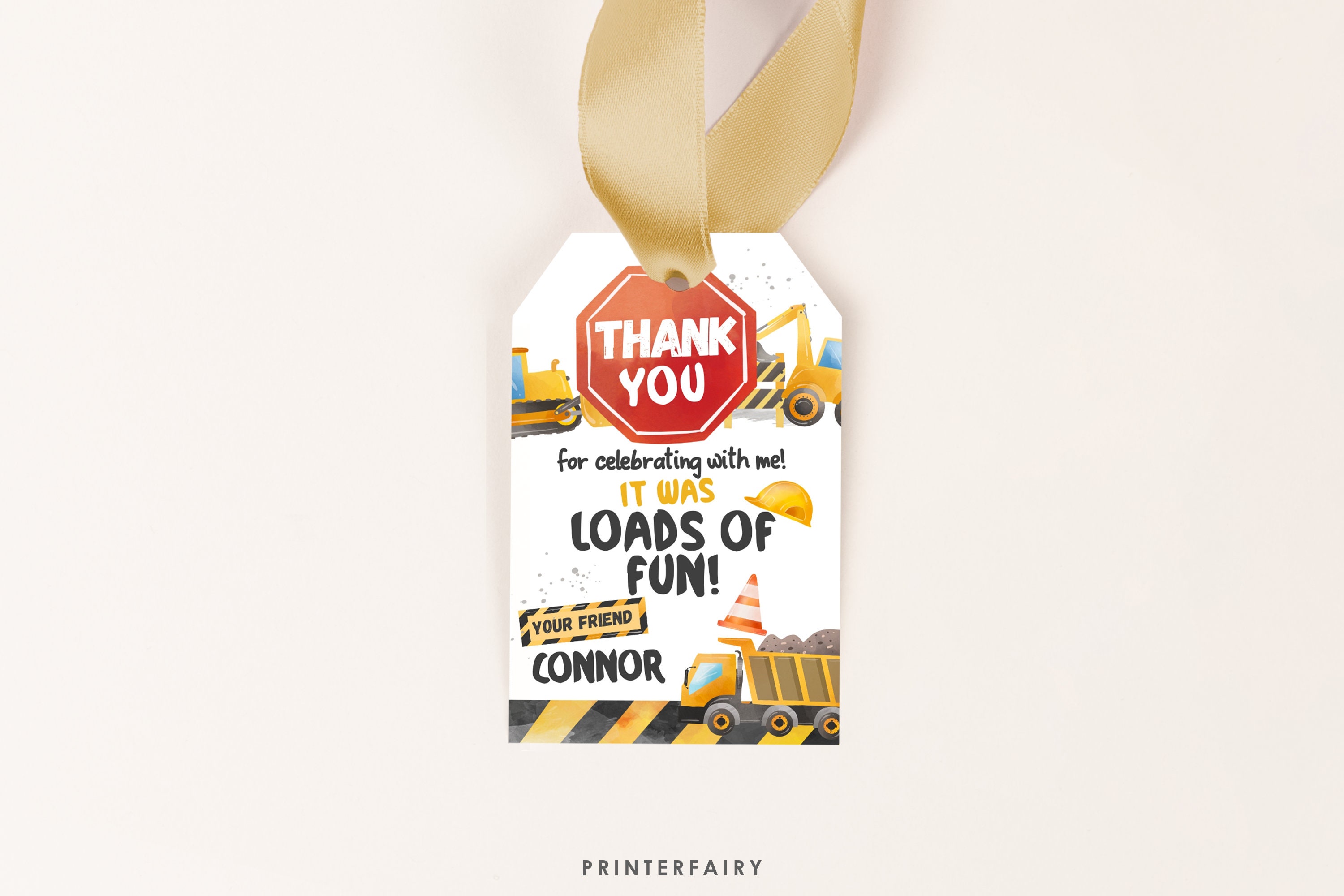 Construction Theme Party Favors: Editable Dump Truck Favor Tag, "under ...