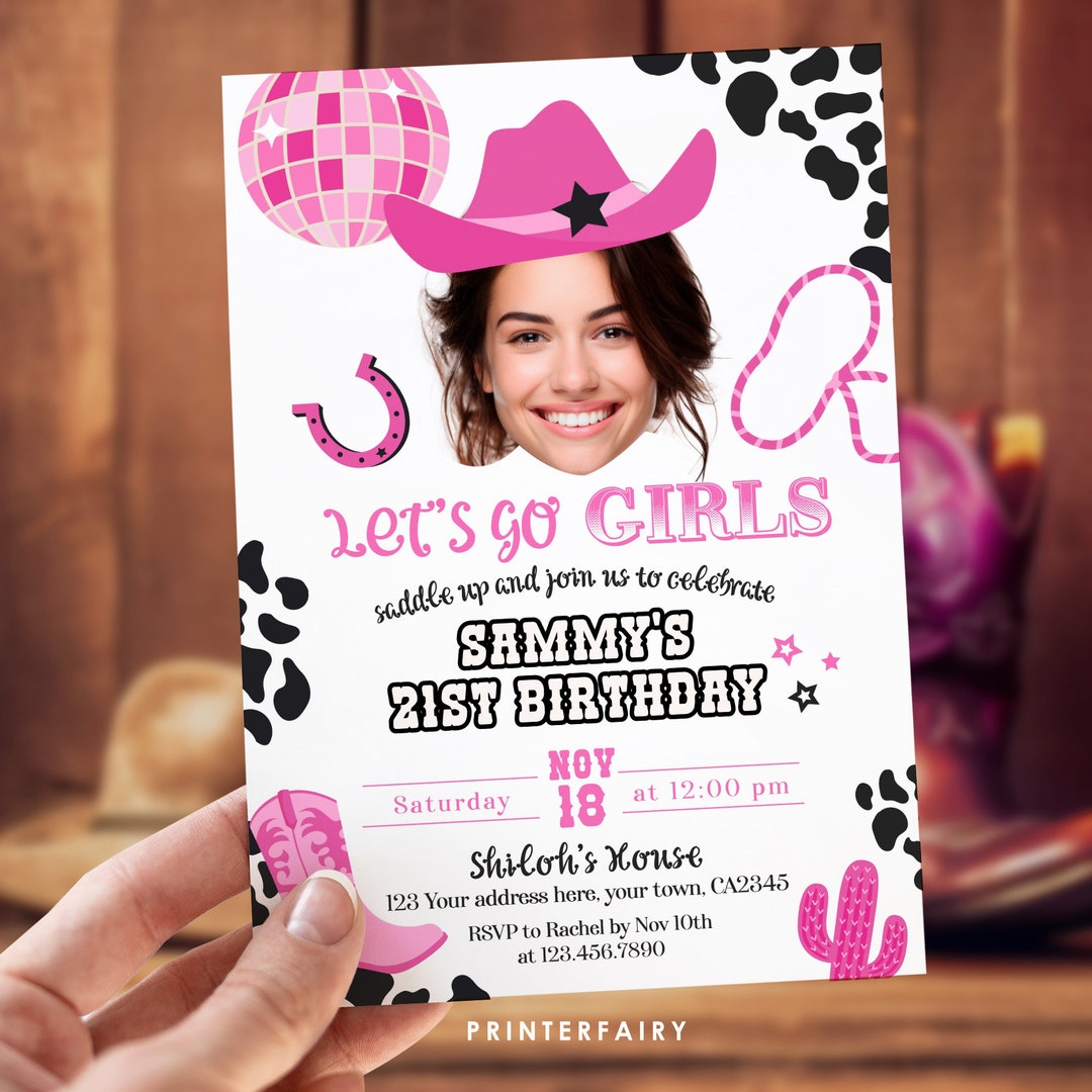 Disco Cowgirl Birthday Invitation With Photo, Editable Disco Invite ...