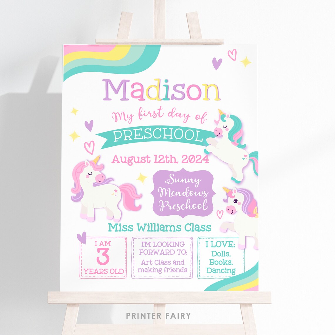 Back to School Unicorn Sign, First Day of School Editable Board, First ...