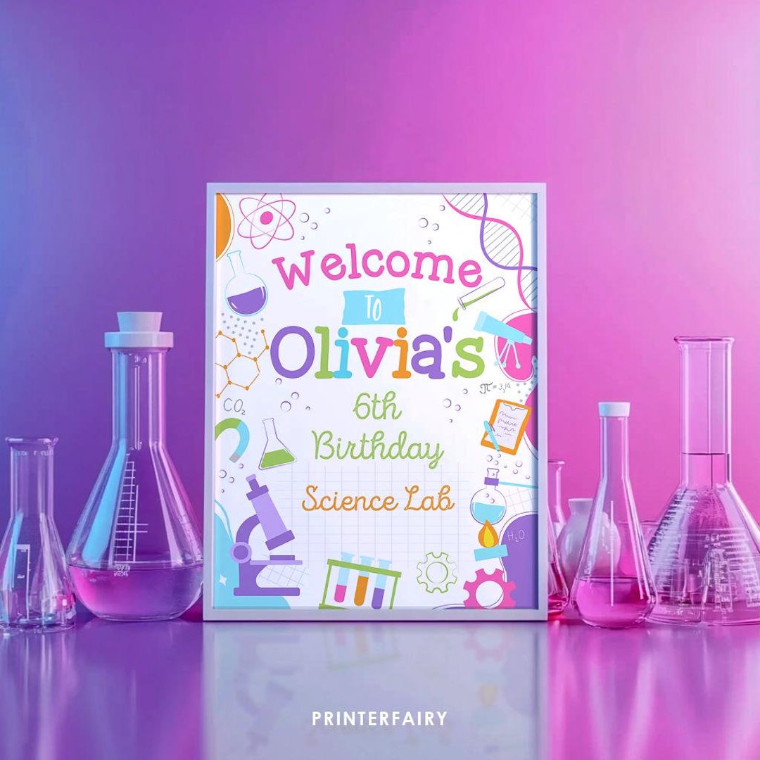Science Birthday Party Welcome Sign, EDITABLE, Science Theme Party ...
