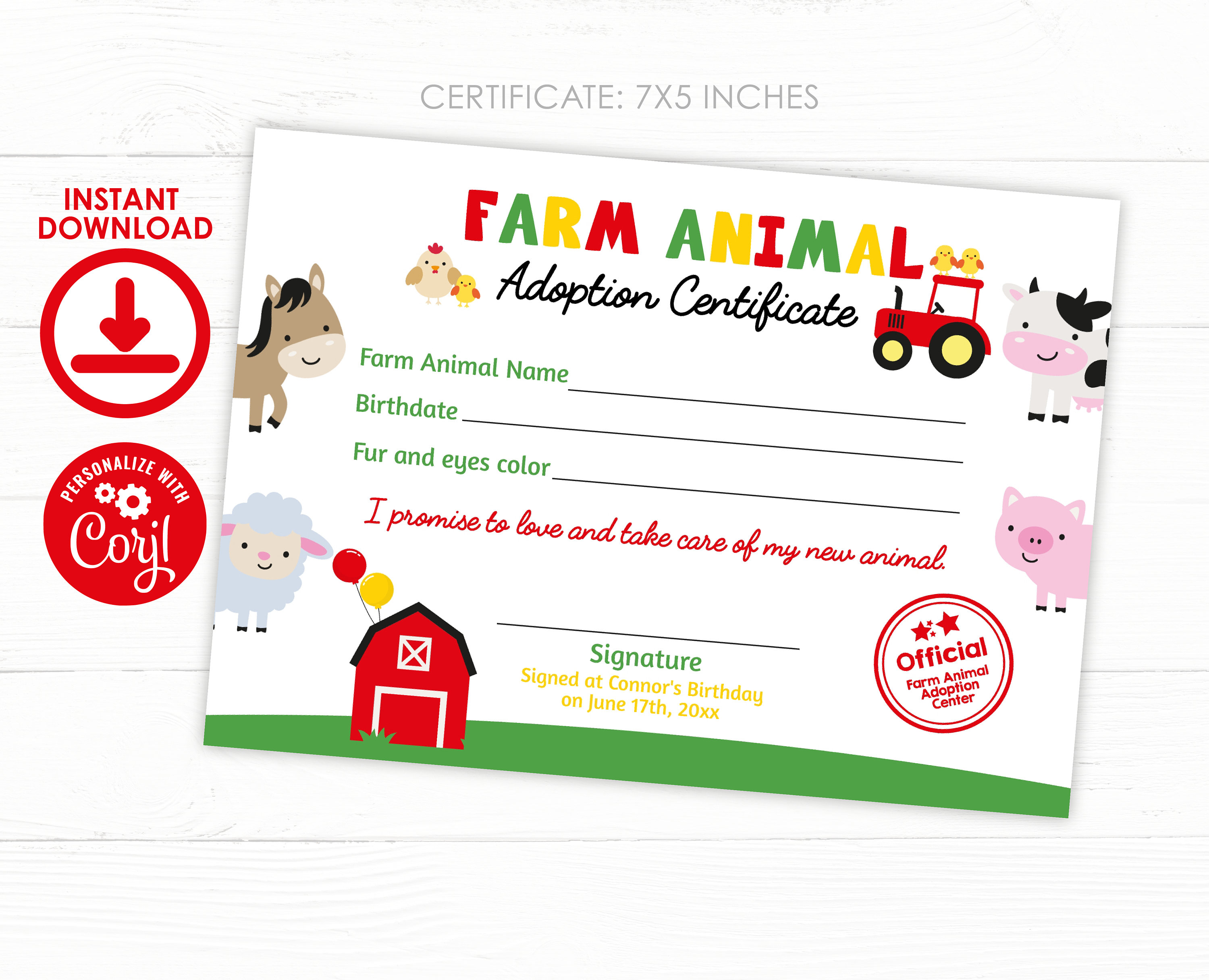 Adoption Card Adopt An Animal Adoption Certificate Farm Animals ...