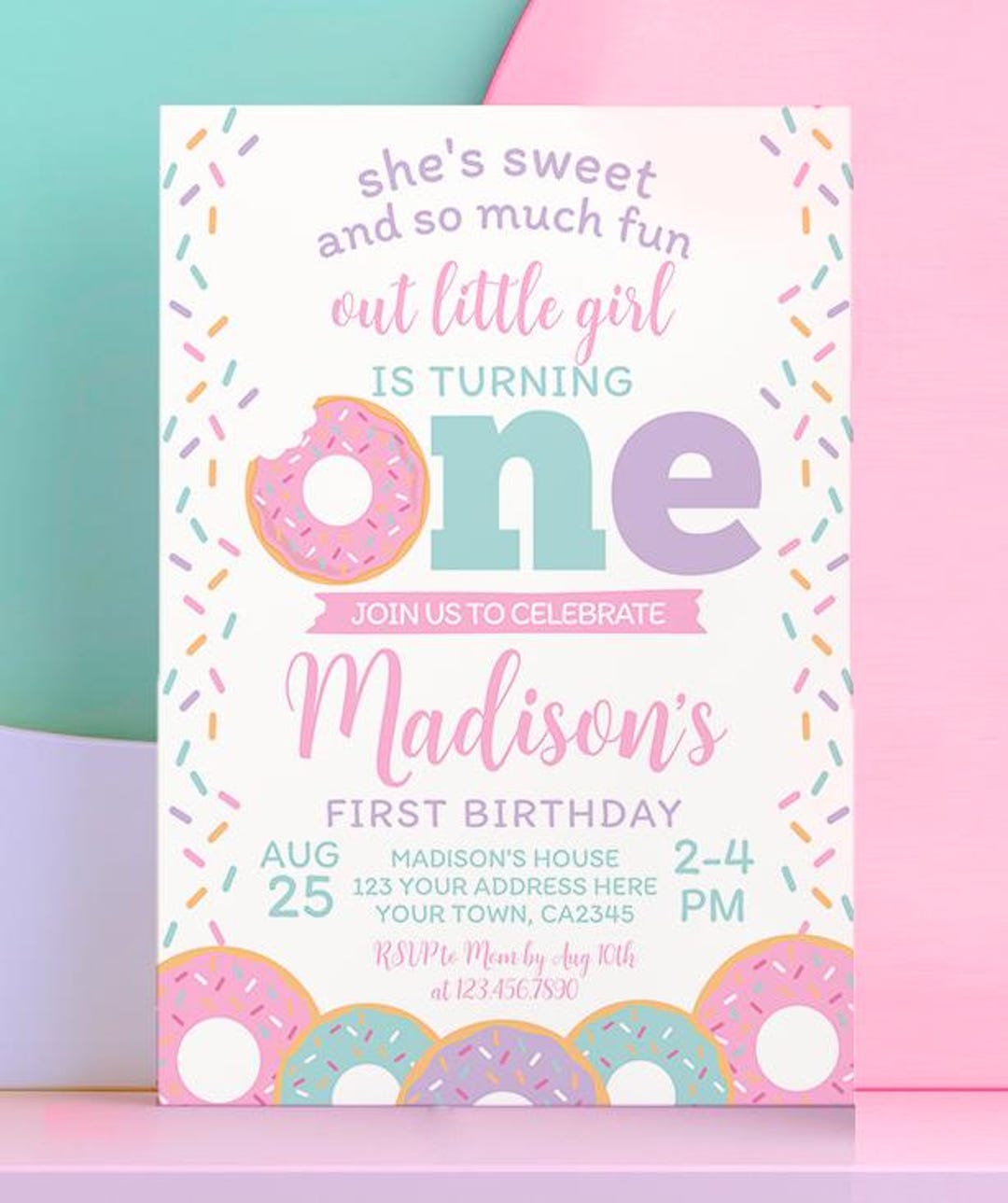 Donut First Birthday Invitation, EDITABLE, Donut Party Invitation ...