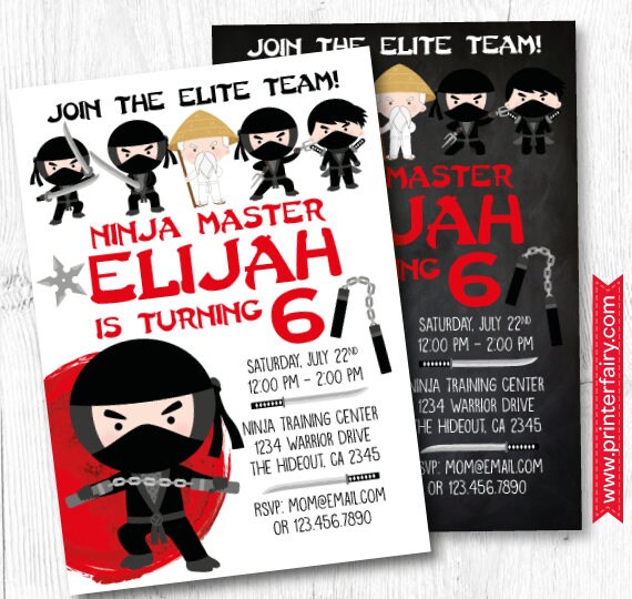 Ninja Invitation, Ninja Birthday Invitation, Ninja party Invitation ...