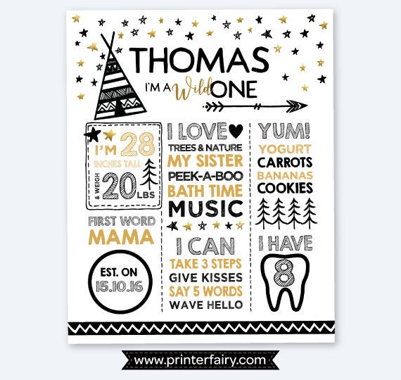 DC154 One year Sign First Birthday Sign 24x36 Facts Sign Milestone 1st ...