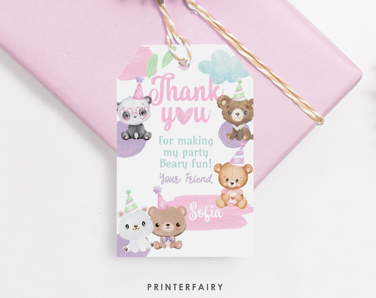 Bear Birthday Favor Tags, Editable, Bear-y Fun Birthday, Bears Party ...
