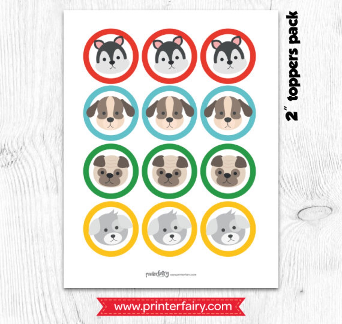 Puppy Birthday Party Puppy Printable Toppers Dog Birthday - Etsy