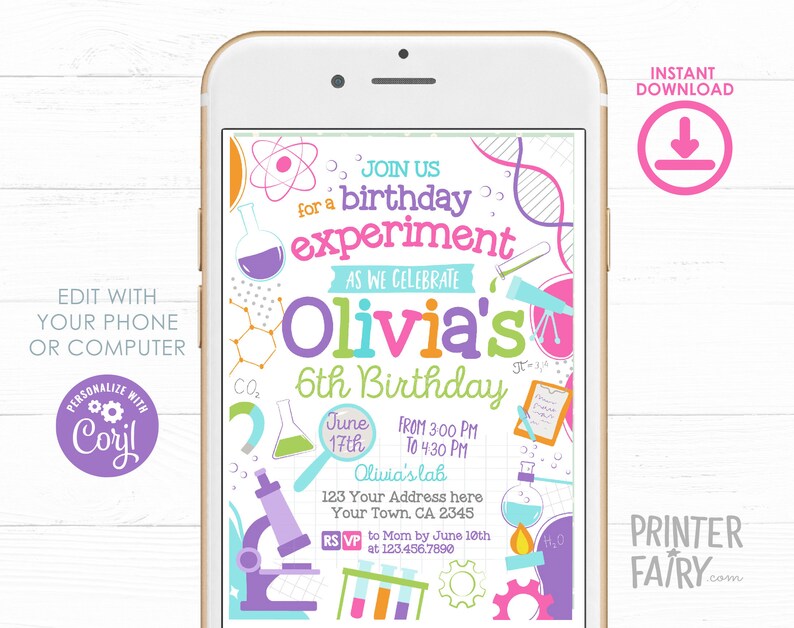 Science Birthday Party Invitation EDITABLE Scientifics - Etsy