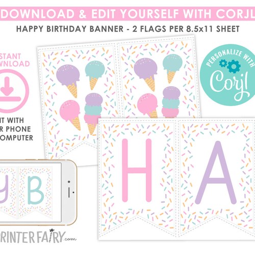 Ice Cream Banner EDITABLE Ice Cream Printable Banner EDIT - Etsy