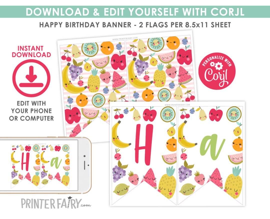 Fruit Welcome Sign, Editable, Tuttifrutti Sign, Summer Birthday Party ...