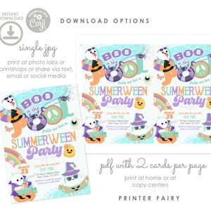 Summerween Party Invitation, Editable Pool Party Invitation, Retro ...