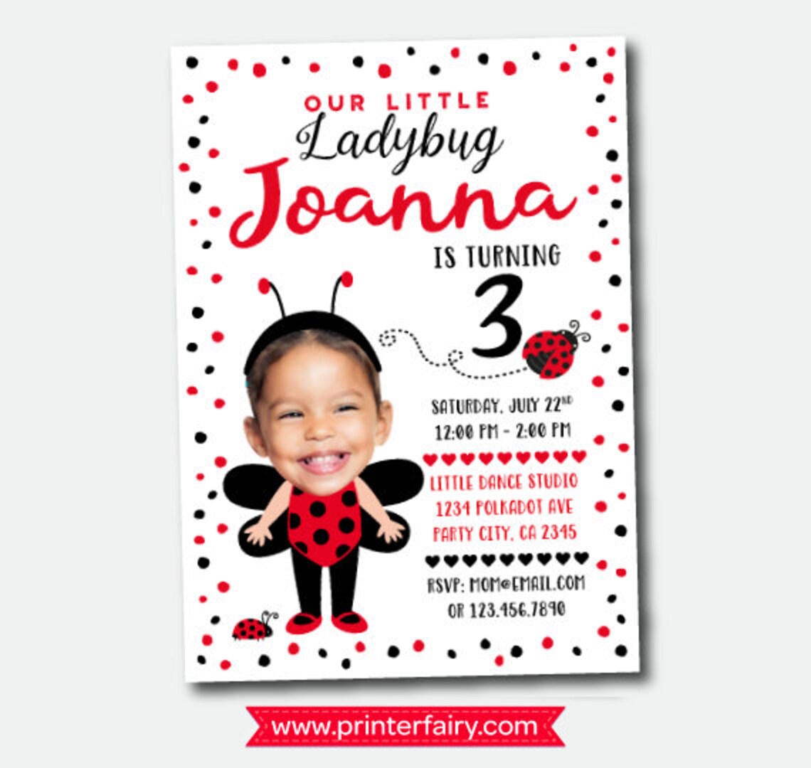 Ladybug Birthday Invitation With Photo, Polkadot Party (digital) - Etsy