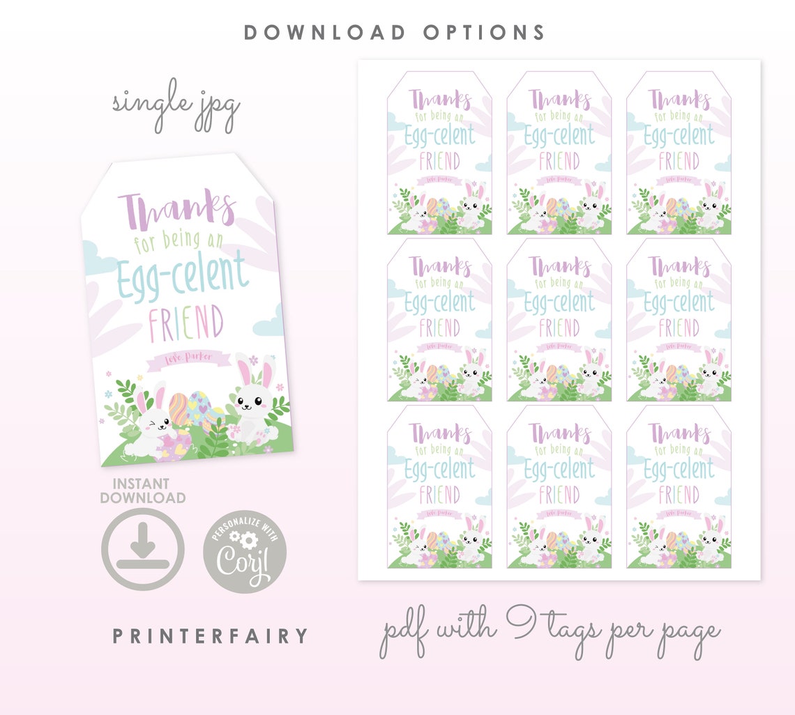 Eggcellent Easter Printable Tag, Easter Printable Gift Tags, Editable ...