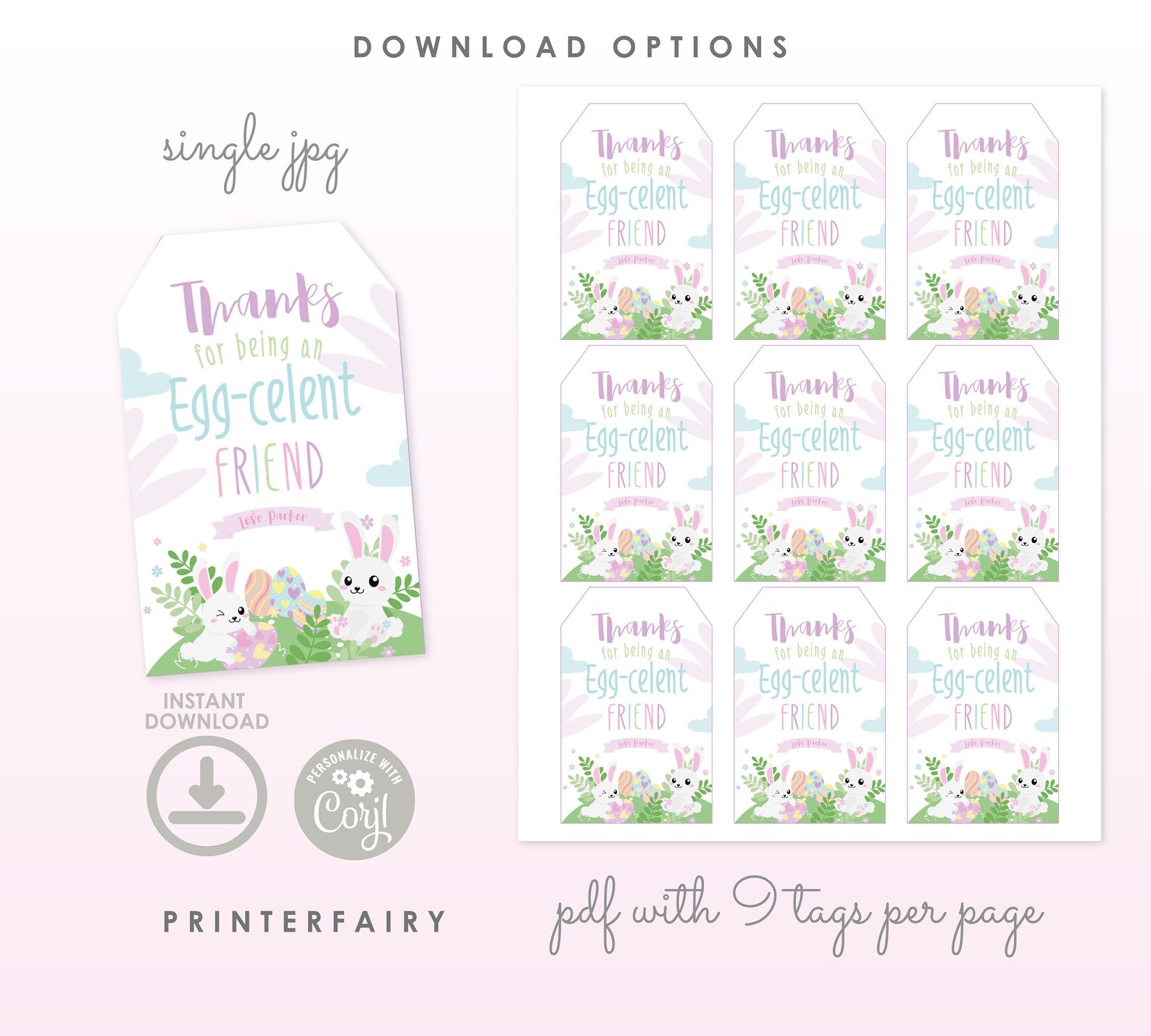 Eggcellent Easter Printable Tag, Easter Printable Gift Tags, Editable ...