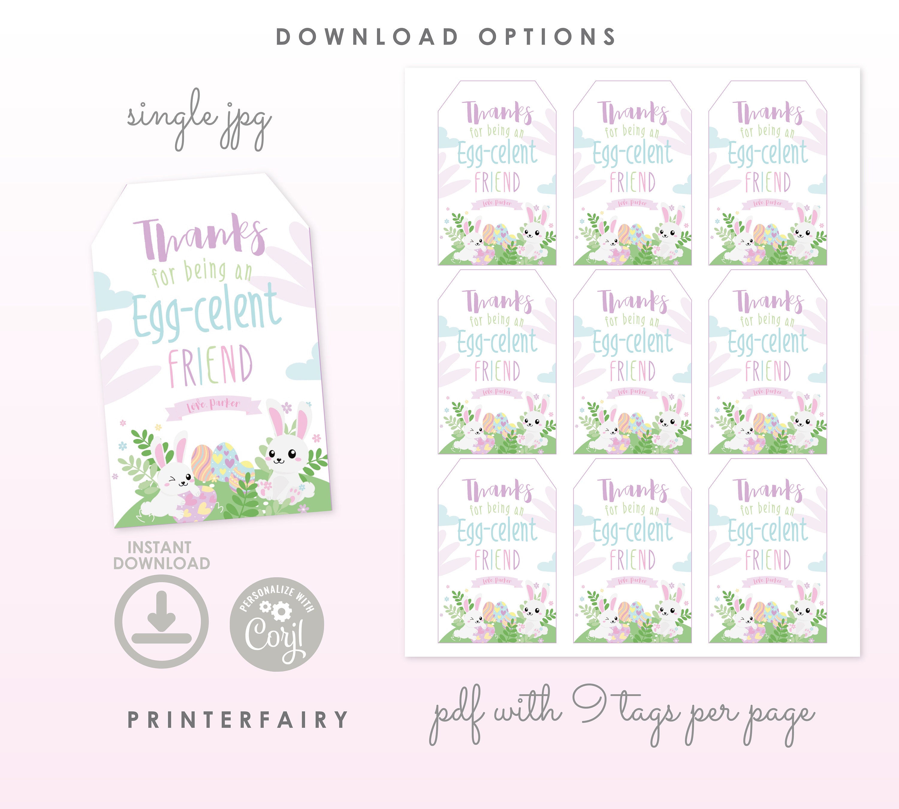 Eggcellent Easter Printable Tag, Easter Printable Gift Tags, Editable ...