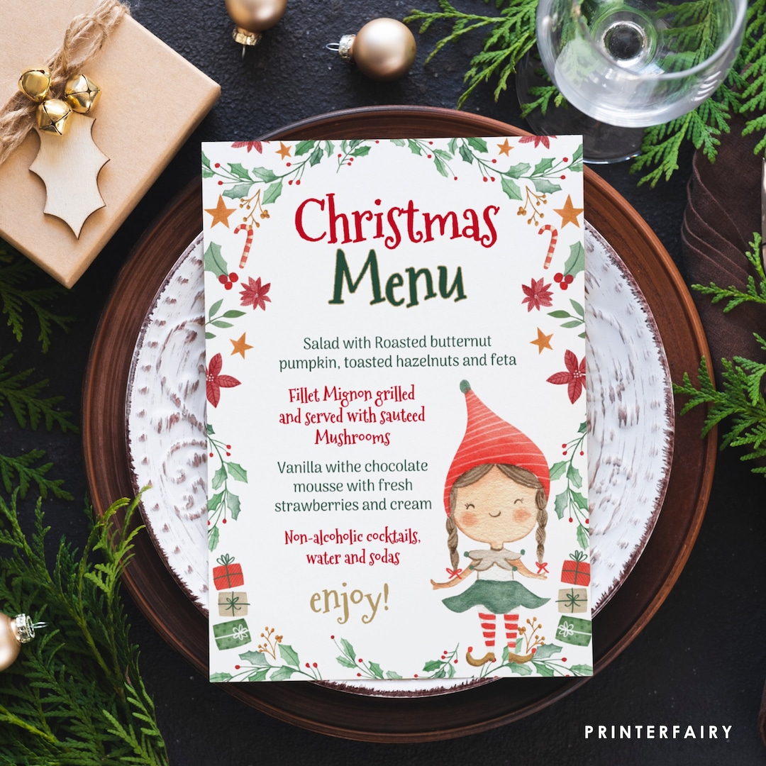 Printable Elf Christmas Menu Template, Jingle and Mingle Food Table ...