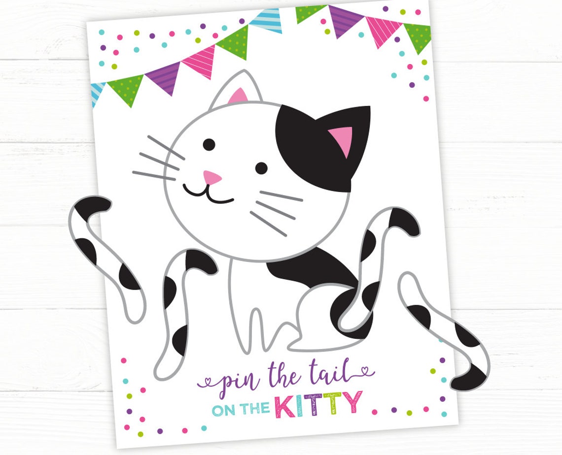 Pin the Tail Printable Game Kitty Cat Party Games Adopt a - Etsy