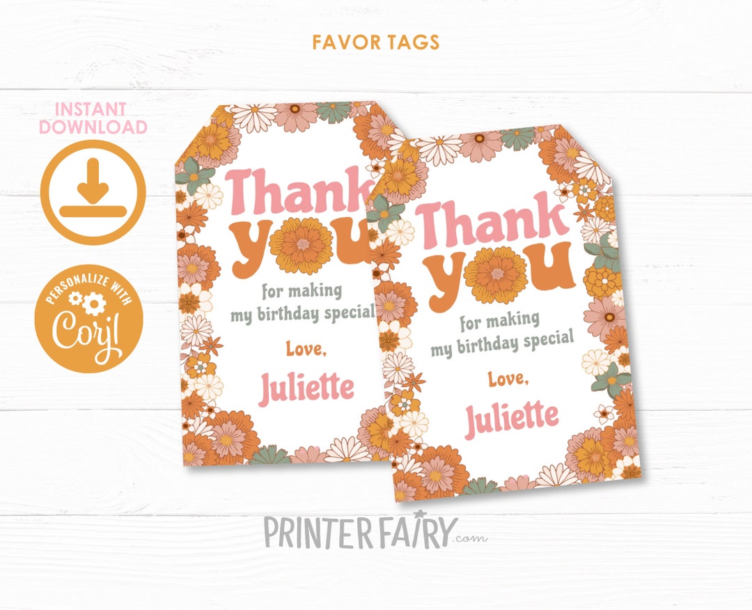 Hippie Thank You Tags, Groovy One Birthday, Two Groovy Birthday, Hippie ...