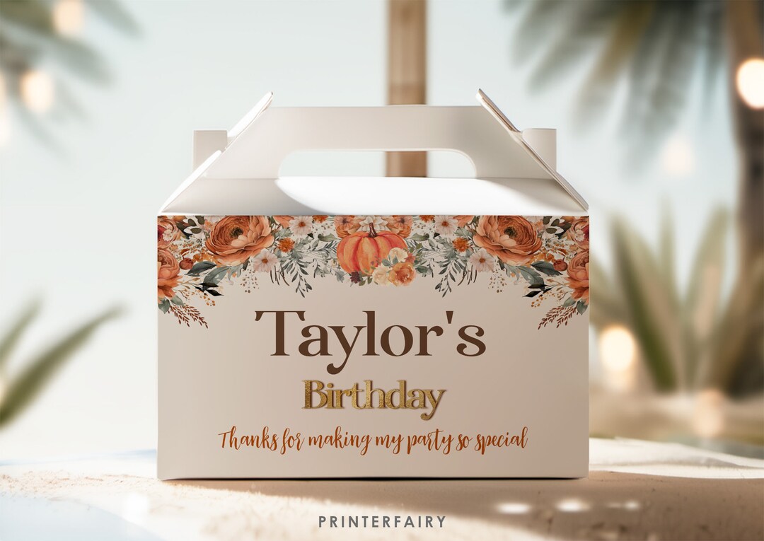 Editable Pumpkin Party Favor Box Label, Fall Birthday Party Gable Box ...
